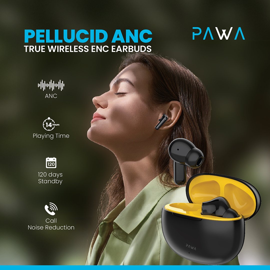 Pellucid ANC True Wireless Earbuds - Black/Yellow - PAWA