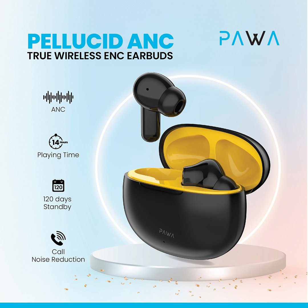 Pellucid ANC True Wireless Earbuds - Black/Yellow - PAWA